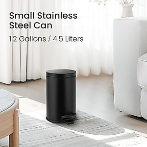 Cesun 1.2 Gallons Small Black Trash Can, Bathroom Garbage Can with Lid and Foot Pedal, Mini Round Wastebasket for Bathroom, Bedroom, Office, 4.5 Liters / 1.2 Gallons, Matte Black