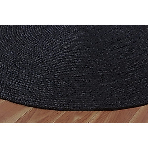 CASAVANI Collection Circle Area Rug - 3 Ft' Round Black Natural Jute Mat Geometric Kilim Rug Indoor Outdoor Use Mat Flatweave Rugs for Bedroom Bedside Round Dining Table Mat Hall