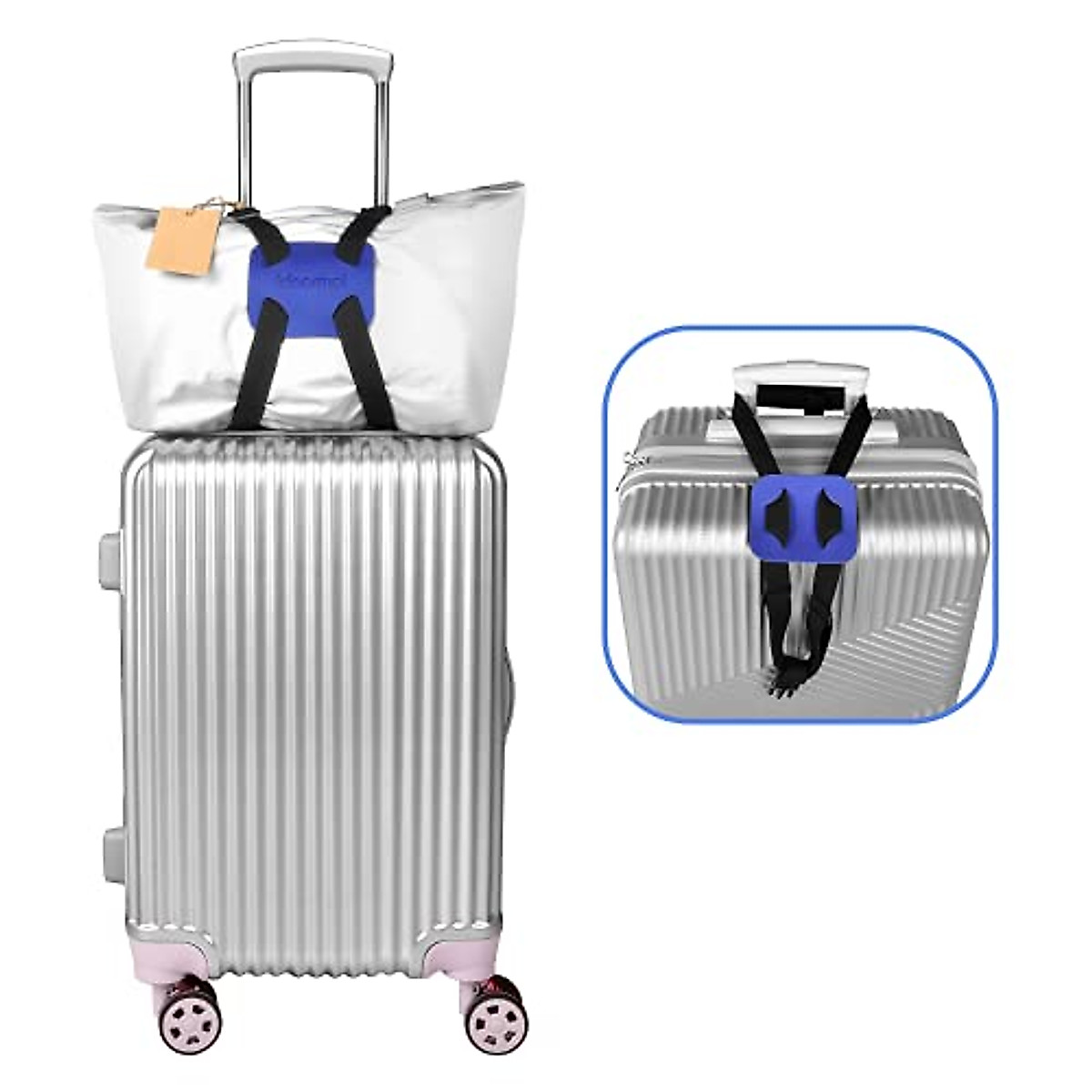 Luggage Straps Bag Bungee for Luggage， High Elastic Suitcase Adjustable Belt Bag Bungees with Buckles (Black/Blue)