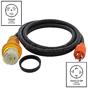 AC WORKS [TEL1430] Geneartor L14-30P 30A 4-Prong Locking Plug to CS6364 50A Transfer Switch (10)