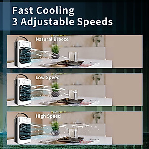 Soanufa Portable Air Conditioners 800ml Water Tank 7-Color Night Light 3-Speeds 3-Level Humidify 2-8H Timer Quiet and Powerful USB Powered Mini Evaporative Air Cooler for Room Car Bedroom Desk