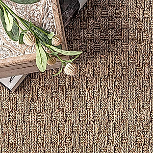 nuLOOM Hesse Checker Weave Seagrass Area Rug, 5' x 8', Dark Grey