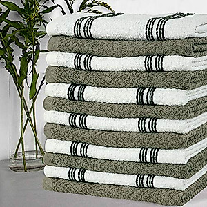 Bliss Casa Kitchen Towels and Dish Cloth Set (12 Pack, 15 x 25 Inch) – 100% Cotton Dish Towels for Kitchen Soft and Highly Absorbent – Tea Towels and Bar Towels for Daily Use (Stripe, Grey)