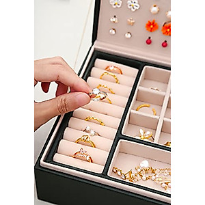 QBestry Stud Earring Organizer for Women Mens Black Jewelry Box for Earrings Necklace Jewelry Organizer,Girls Earring Box for Womens Necklace Holder Rings Organizer Bracelet Earring Storage Case,Black