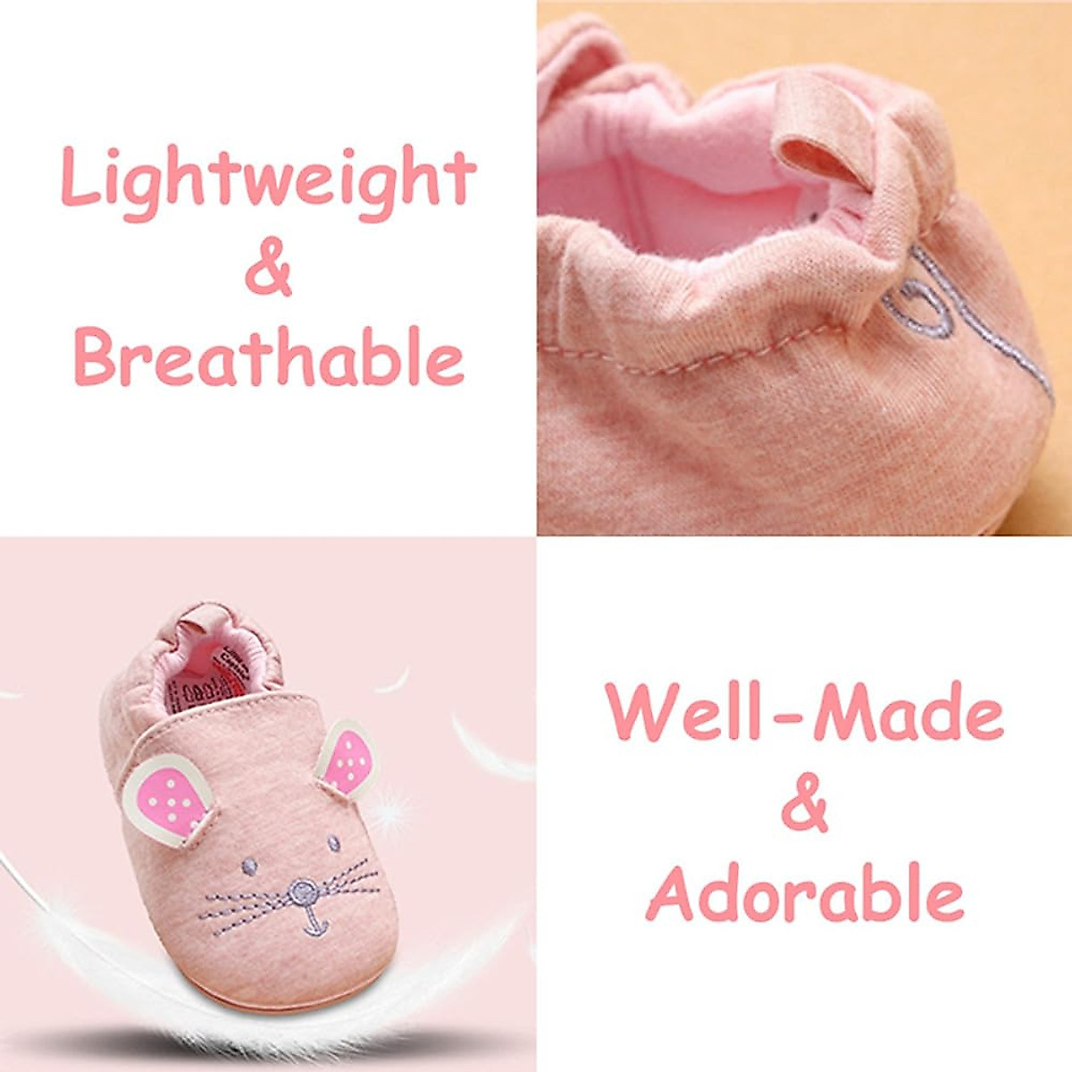 Timatego Toddler Baby Boys Girls Shoes Non Skid Slipper Sneaker Moccasins Infant First Walker House Walking Crib Shoes(6-24 Months) Baby Slipper 9-12 Months Infant, 01 Pink Cat