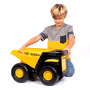 Tonka Steel Classics, Toughest Mighty Dump Truck – Made with Steel and Sturdy Plastic, Yellow Friction Powered, Boys and Girls, Toddlers Ages 3+, Big Construction Truck, Birthday Gift, Holiday