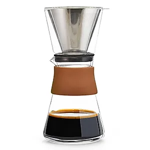 GROSCHE Amsterdam Glass Pour Over Coffee Maker - Single Cup Manual Dripper Brewer w/Removable Glass Top & Permanent Stainless Steel Filter - 27.6 fl oz - Ideal for Home, Camping, & On-the-Go Brewing