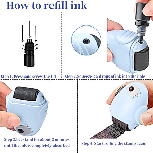 VOLOUROU Identity Theft Protection Roller Stamp with Box Opener, Id Police Stamp Roller Including 3 pack Refills Ink, Confidential Roller Stamp for ID Blackout Privacy Security(Blue)