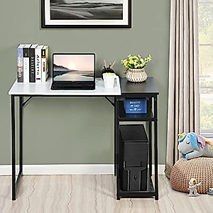 Homy Casa Inc Computer 40 inch Study Writing Table with Storage Shelves Space Saving for Home Office, Modern Simple Style PC Metal Frame Desks, Black White