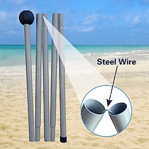 YENGIAM Beach Canopy Beach Tent UPF50+ 11x11 FT Easy to Setup Extra Windproof Rope Sun Shelter Beach Shade Canopy with 4 Stability Poles Outdoor Shade for Beach Camping Family