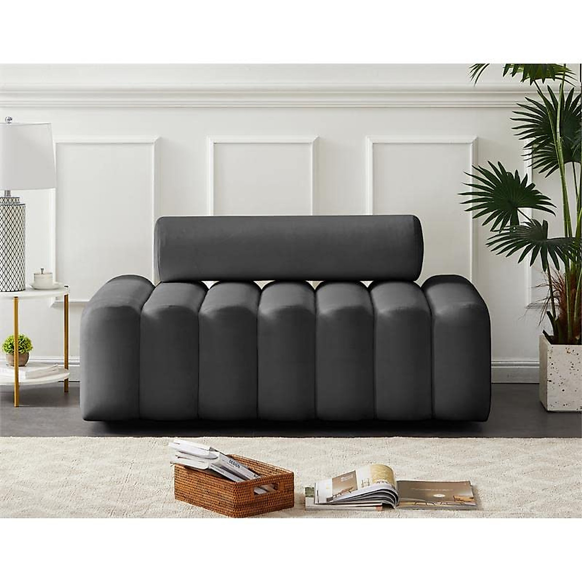 Meridian Furniture Melody Collection Velvet Upholstered Loveseat with Deep Channel Tufting, Grey