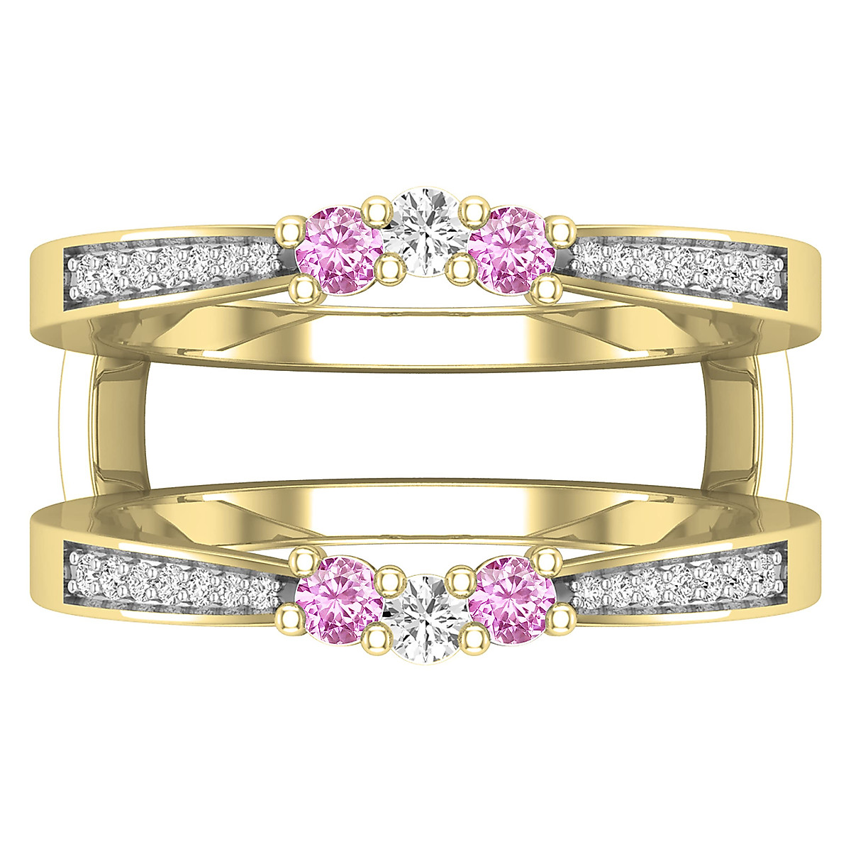 Dazzlingrock Collection Round Pink Sapphire and White Diamond Enhancer Double Wrap Guard Anniversary Band Ring for Women in 14K Yellow Gold, Size 6.5