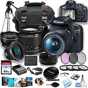 Canon EOS Rebel T7 DSLR Camera w/EF-S 18-55mm F/3.5-5.6 is II Zoom Lens + 64GB Memory, Filters + Macro + 2X Lens, Case, Tripod, Flash, and More (36pc Bundle)