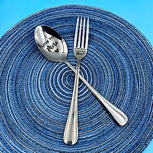 HSSPIRITZ 2 Pieces I Love You More Funny Engraved Stainless Spoon Fork Set,Restaurant Dinner Spoon Fork With Gift Box for Boyfriend,Girlfriend,Husband,Wife,Anniversary,Valentines Mothers Day Gifts