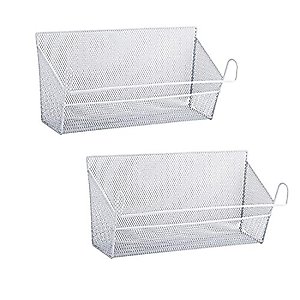RuiyiF 2 Pack Bunk Bed Storage Basket,Dormitory Bedside Storage Baskets Metal Desk Corner Organizer Hanging with Hook for Books Phones Tissues Water Bottle (White)