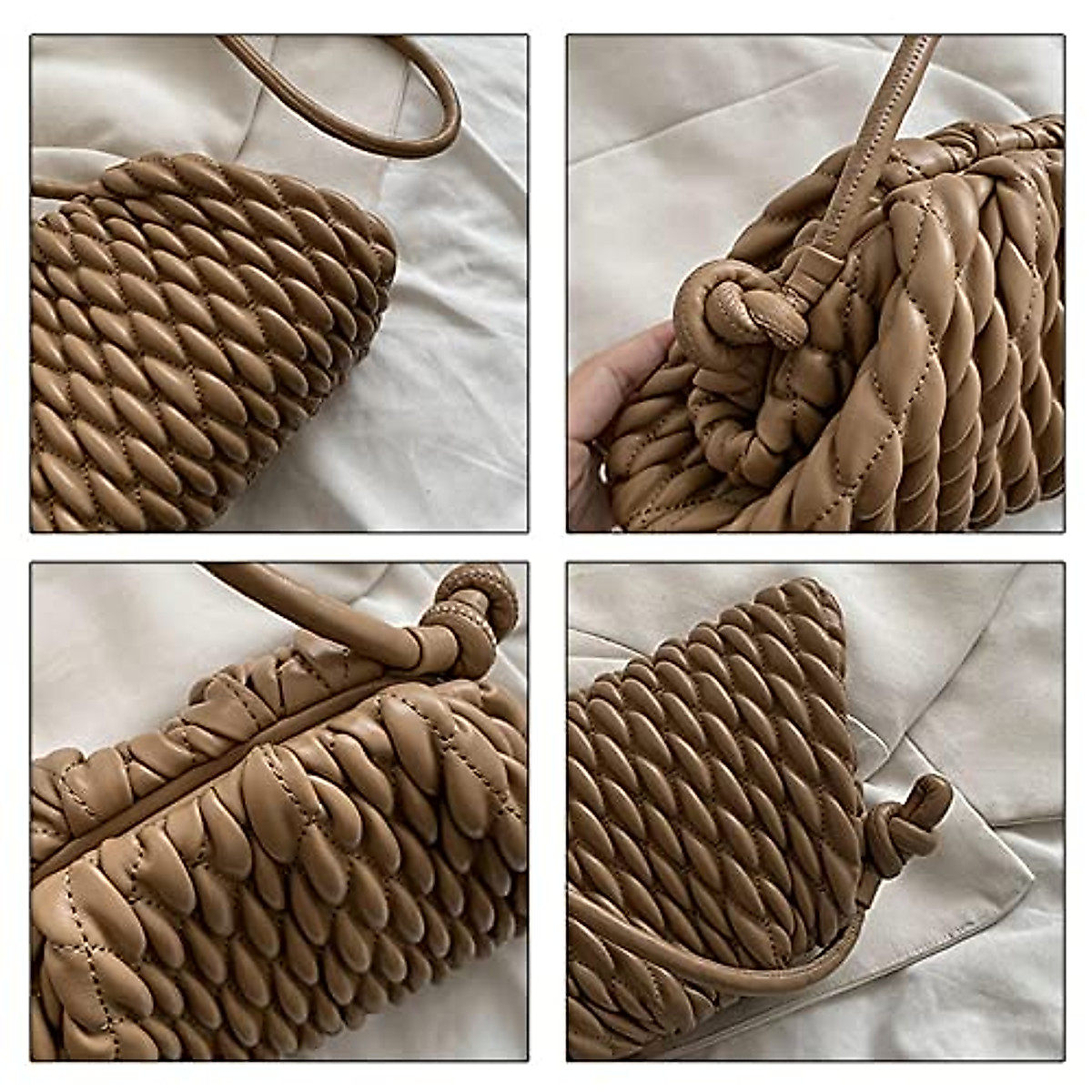 Quilted Clutch Handbag Dumpling Bag for Women Cloud Purse Ruched Bag Handmade Leather Hobo Bag