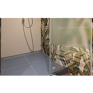 24 inch Linear Shower Drain with Removable Square Hole Panel by Using Brushed 304 Stainless Steel Process, Linear Drain Equipped with Adjustable Feet and Hair Strainer