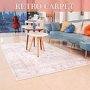 Auruge Area Rug - 8x10 Indoor Vintage Rugs Soft Fuzzy Shaggy Carpet Distressed Pink Accent Rug Non-Slip Non Shedding & Machine Washable Rug for Dining Room Living Room Bedroom Office