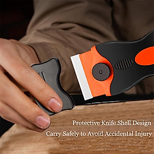 Razor Blade Scraper, Double Edged Razor Blade Scraper Tool with 20 Pcs Razor Blades, Glass Paint Remover Cleaning Scraper for Window, Decals, Tint, Stickers, Labels, Caulk, Adhesive, Glass Stove Top