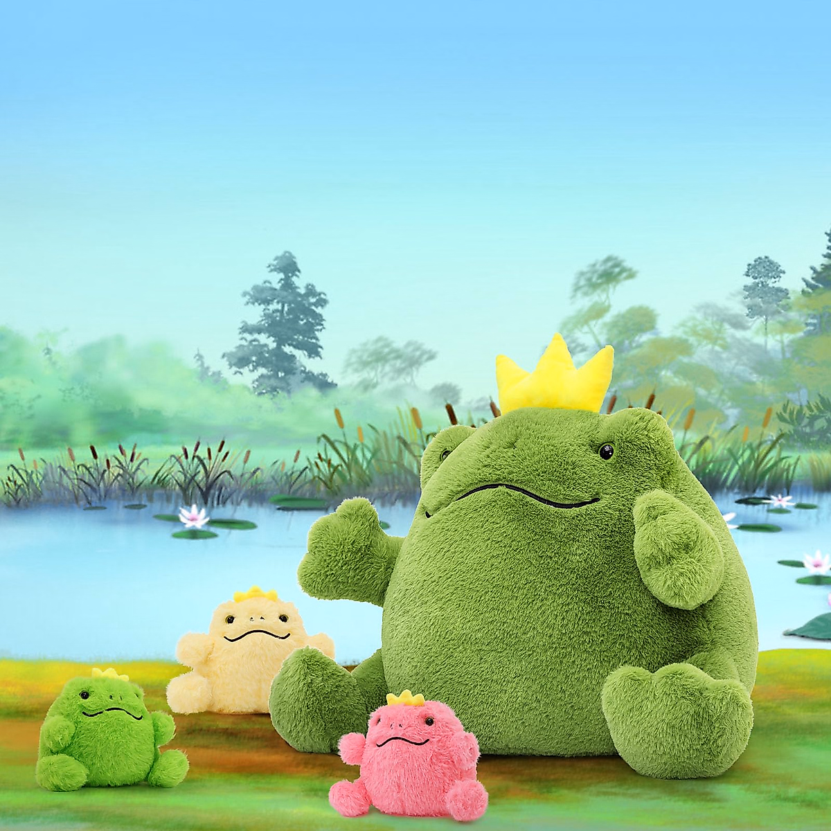 MorisMos Big Frog Stuffed Animal, Large Frog Plush Toy with Babies Inside, Giant Mommy Stuffed Frog Pillow with Baby Frogs Set, Gifts for Kids, Boys, Decorations on Christmas, Birthday, 17in