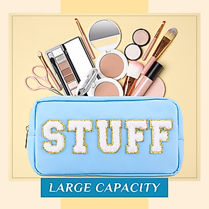 4 Pcs Preppy Makeup Bag Chenille Letter Nylon Cosmetic Bag Makeup Bag Toiletry Cosmetic Case Preppy Bag with Zipper Stuff Bag Cosmetic Pouch Makeup Pouch for Women Teen Girl (Pastel Colors)