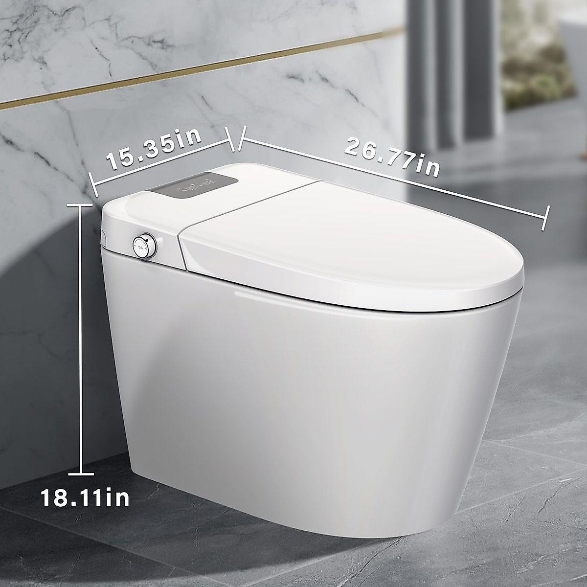 Liyarya Smart Bidet Toilet, Tankless Toilet with Built-in Bidet Seat, Modern Toilet with Foot Sensor Operation, Heated Seat, Auto Open/Close, Auto Flush, LED Light, Digital Display, Remote Control