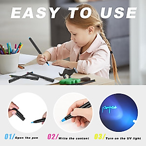 Daemson Invisible Ink Pen, Spy Pen with 9 PCS Mini UV LED Keychain Flashlight, Disappearing Ink Magic Pen with Black Light Markers for Secret Notes, Fit for Christmas Halloween Holiday Gifts (9 PCS)