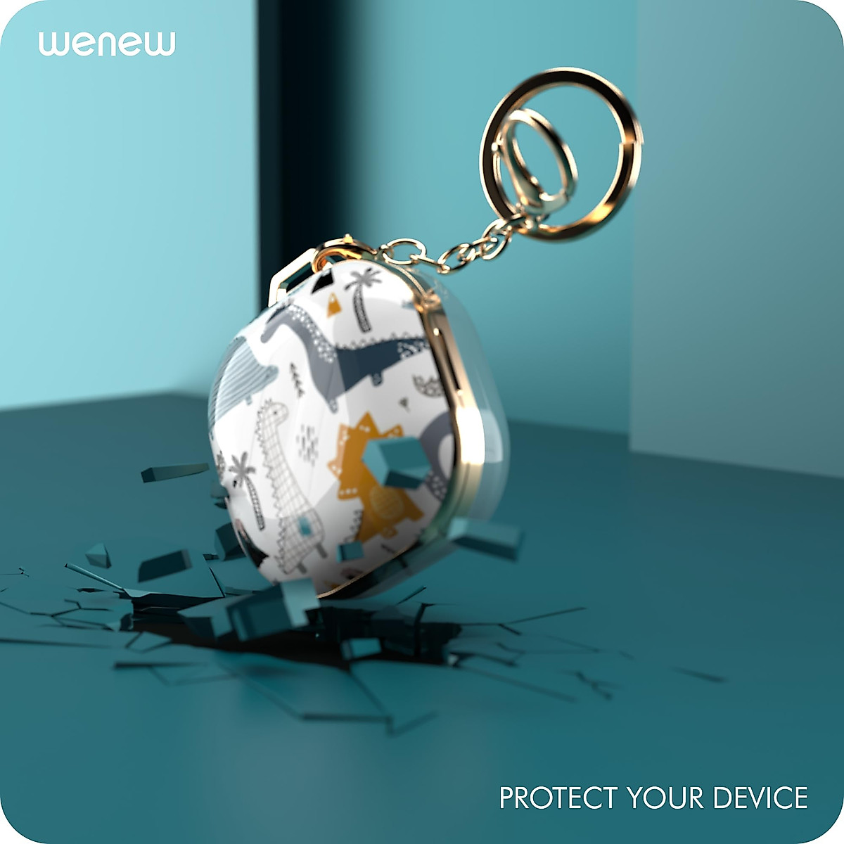 wenew case for Galaxy Buds FE/Galaxy Buds 2 Pro/Galaxy Buds Pro/Galaxy Buds 2/ Galaxy Buds Live, Cute Patterned Hard Shell with Clip for Women Men (Cute Dino)