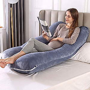 CDEN Pregnancy Pillow, U Shaped Full Body Pillow 55", Maternity Pillow Support for Back, Legs, Neck, HIPS for Pregnant Women with Removable Washable Velvet Cover(Grey)