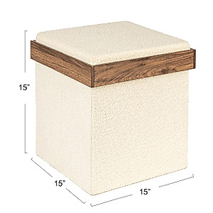 Household Essentials Versatile Boucle Ottoman with Hidden Storage, Cream