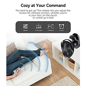 Leeyalan 10000mAh Clip on Fan Rechargeable,2024 Updated,Hangable Fan with Lights and Remote, Desk Fan USB Plug in with Sturdy Clamp,3 Speeds,Mute Multi-function,Operation for Office Dorm Bedroom