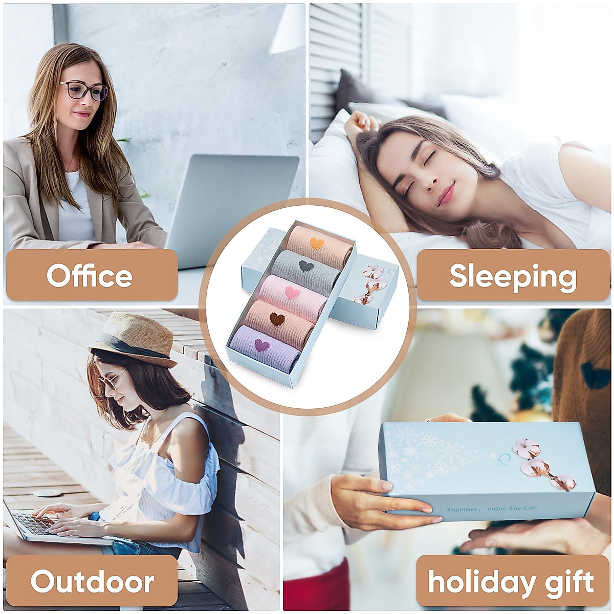 Corlap Women's Cotton Crew Athletic Running Socks - Ankle High, Fun Cute Novelty Heart Design (5-Pairs Gift Box)