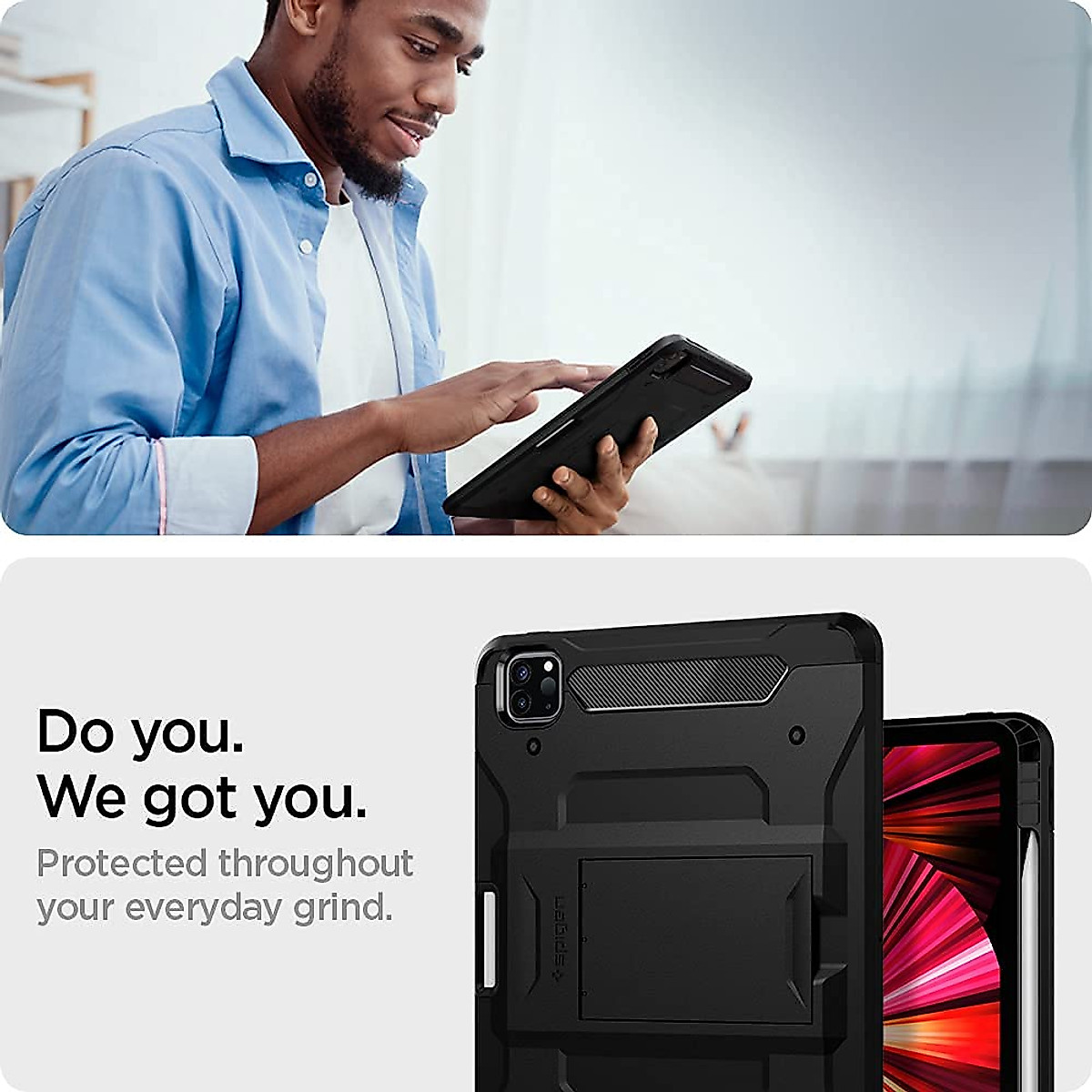 Spigen Tough Armor Pro Designed for iPad Pro 11 inch Case M2 4th Generation (2022) / 3rd Generation (2021) / 2nd Generation (2020) / 1st Generation (2018) with Pencil Holder - Black