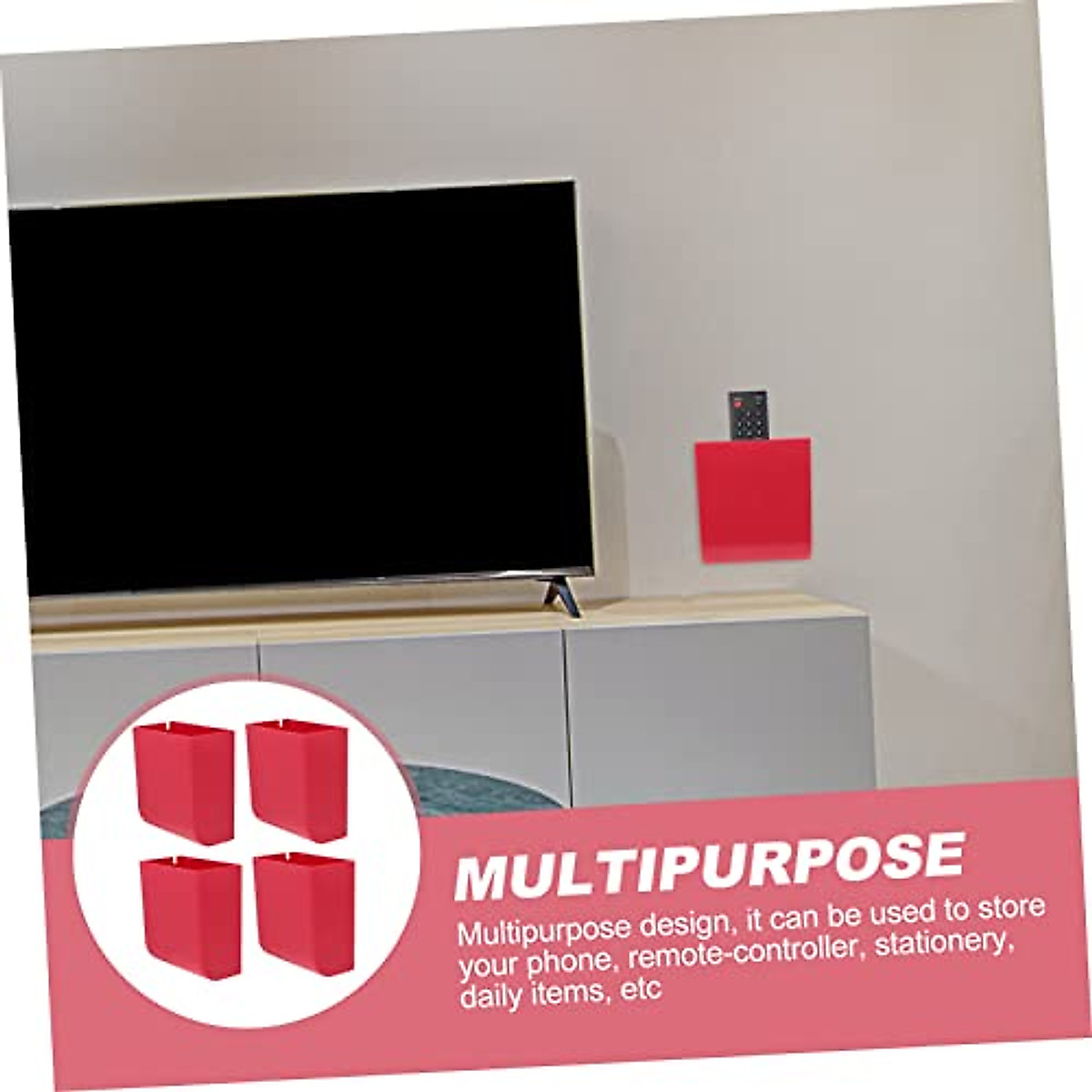 Holibanna Remote Control Storage Box Rc Stand Vanity Organizer Tray Cellphone Stand 4pcs Box Wall Adhesive Pen Holder Remote Wall Stand Wall Sundries Holder Wall Mounted Rack Storage Rack