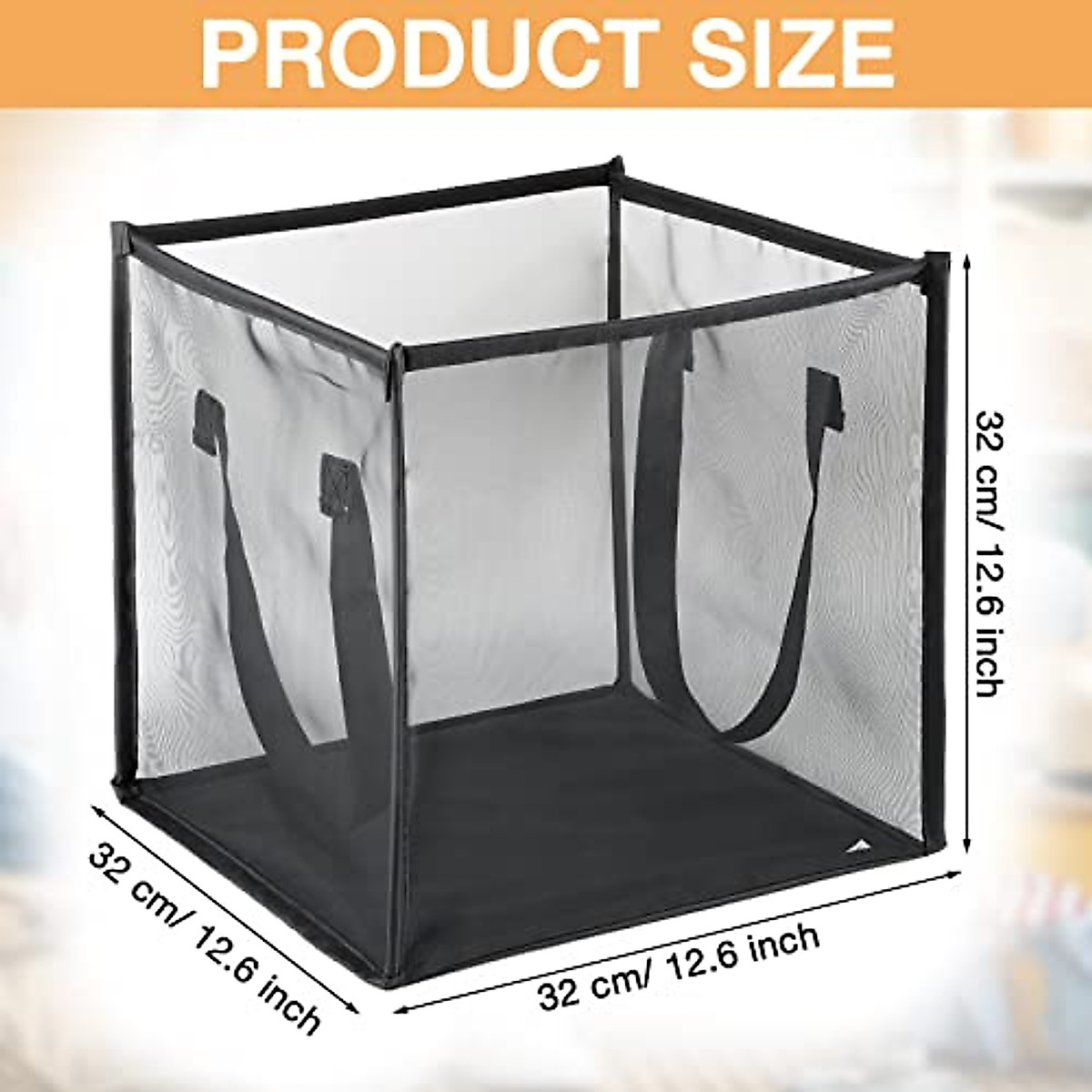 6 Pcs Popup Laundry Hamper 12.6 Inch Small Collapsible Laundry Baskets with Handles, Portable Mesh Laundry Hamper, Foldable Clothes Hamper for Washing Storage, Kids Toy College (Black,Single Layer)