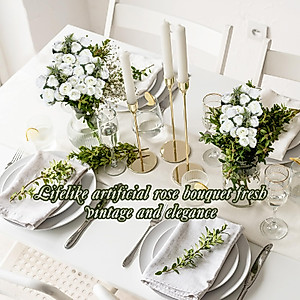 Zeyune 8 Pack 12 Inch Valentine‘s Day Artificial Rose Bouquet Silk Flowers Bunches Bulk Fake for Wedding Bridal Home Office Garden Parties Decoration (White)