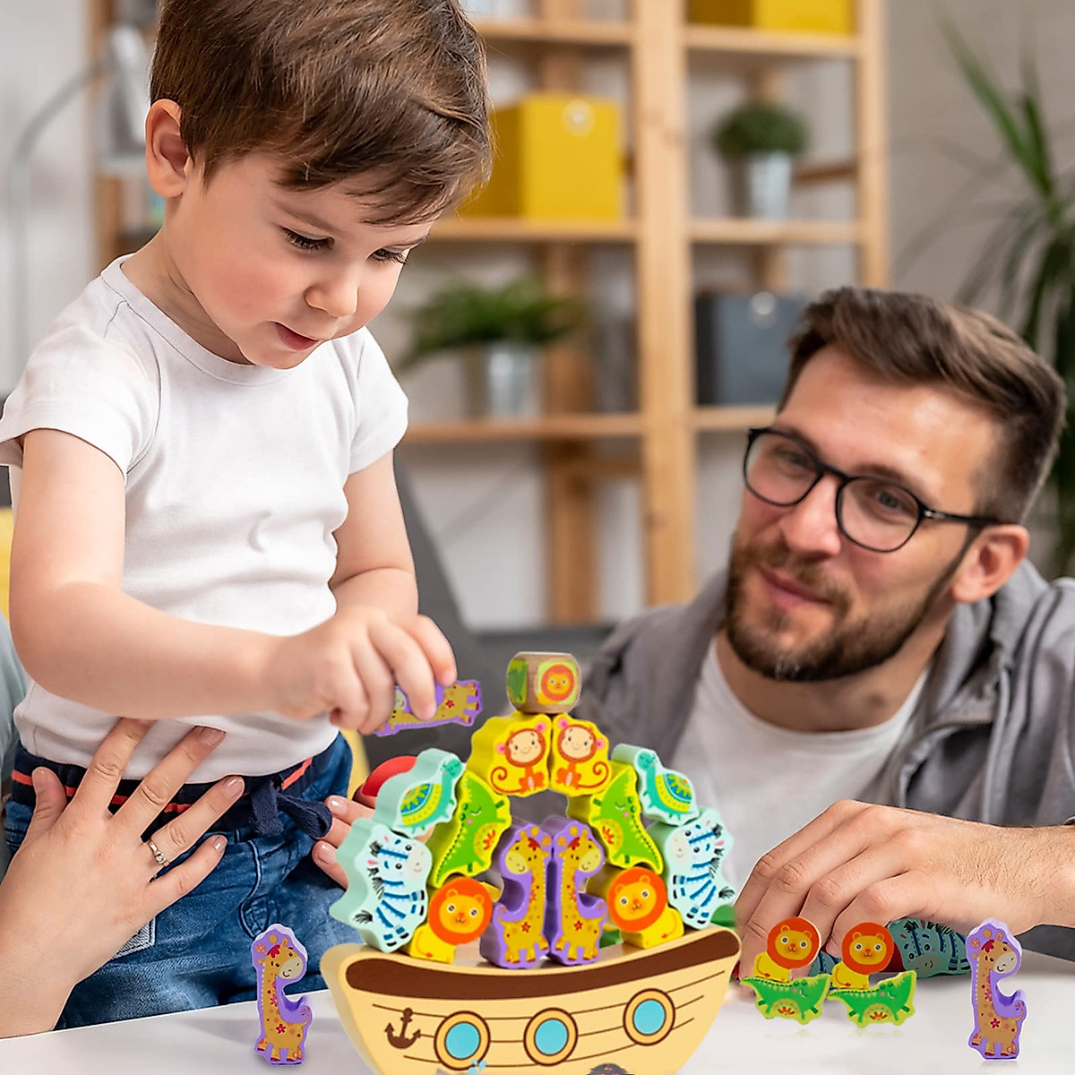 AluAbi Board Games for Kids & Adults, Noah's Ark Wooden Balance Stacking Toys,Stacking Blocks Balance Game, Bible Story Toys Baptism Gift for Boys Girls,Perfect for Family Games Night,Birthday Gift