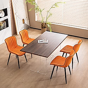 YOUNUOKE Dining Chairs Set of 2,Upholstered Mid Century Modern Chair Armless Faux Leather Accent Chairs with Backrest Metal Legs and Adjustable Feet for Kitchen Living Room Bedrooms,Orange