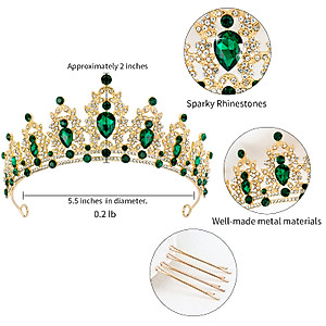 SuPoo Green Tiara and Crown for Women Gold Birthday Queen Crowns Rhinestone Princess Tiaras for Bride Quinceanera Headpieces Wedding Tiara for Birthday Party Prom Halloween