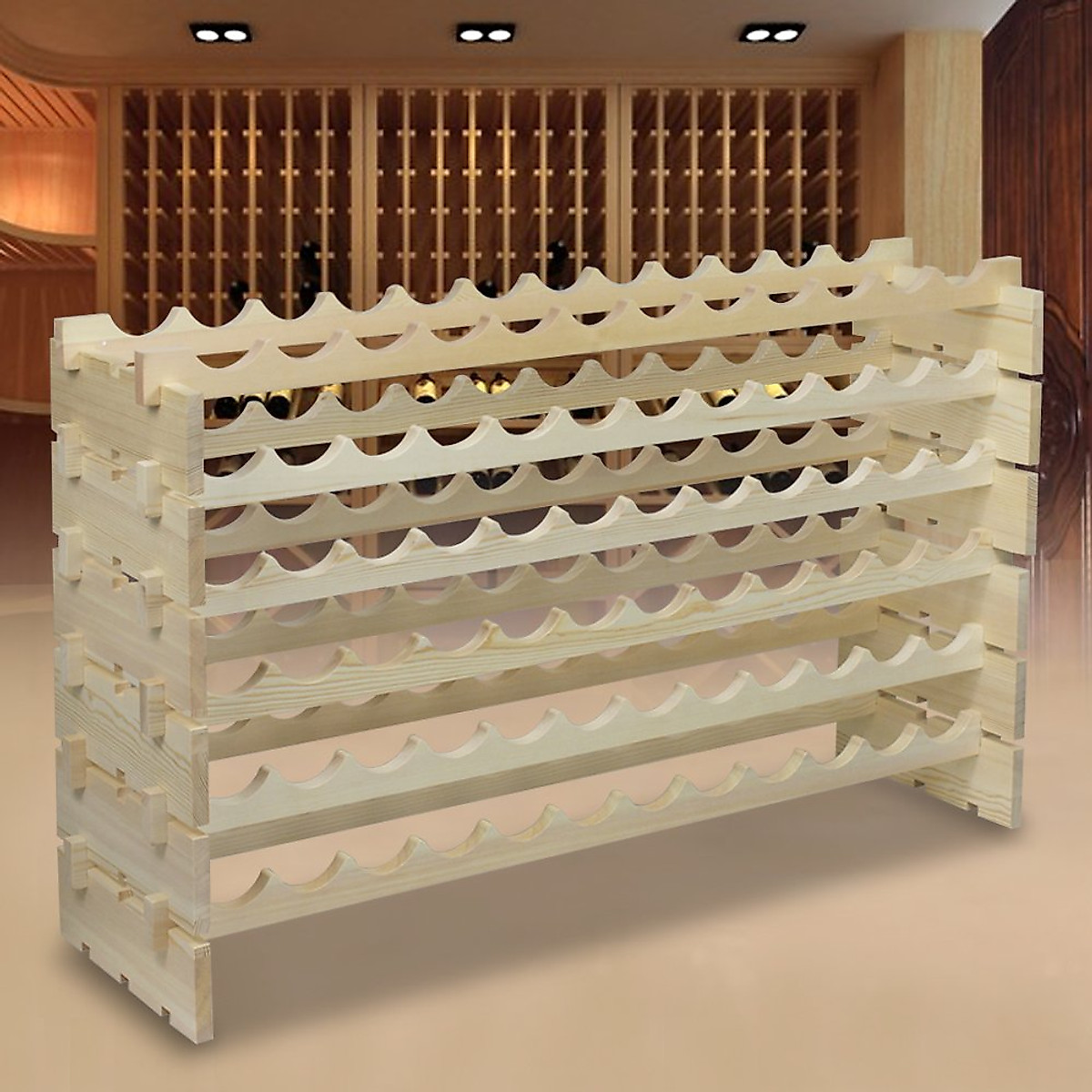 JungleA Stackable Wine Rack Wine Storage Cabinet Freestanding Floor Modular Wine Countertop,Wobble-Free-Shelf Hand Made Solid Hardwood Wooden (6x12 Row 72 Bottles Capacity)