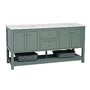 Kitchen Bath Collection Lakeshore 72-inch Double Bathroom Vanity (Engineered White/Sage Green): Includes Sage Green Cabinet with Engineered White Countertop and White Ceramic Sinks