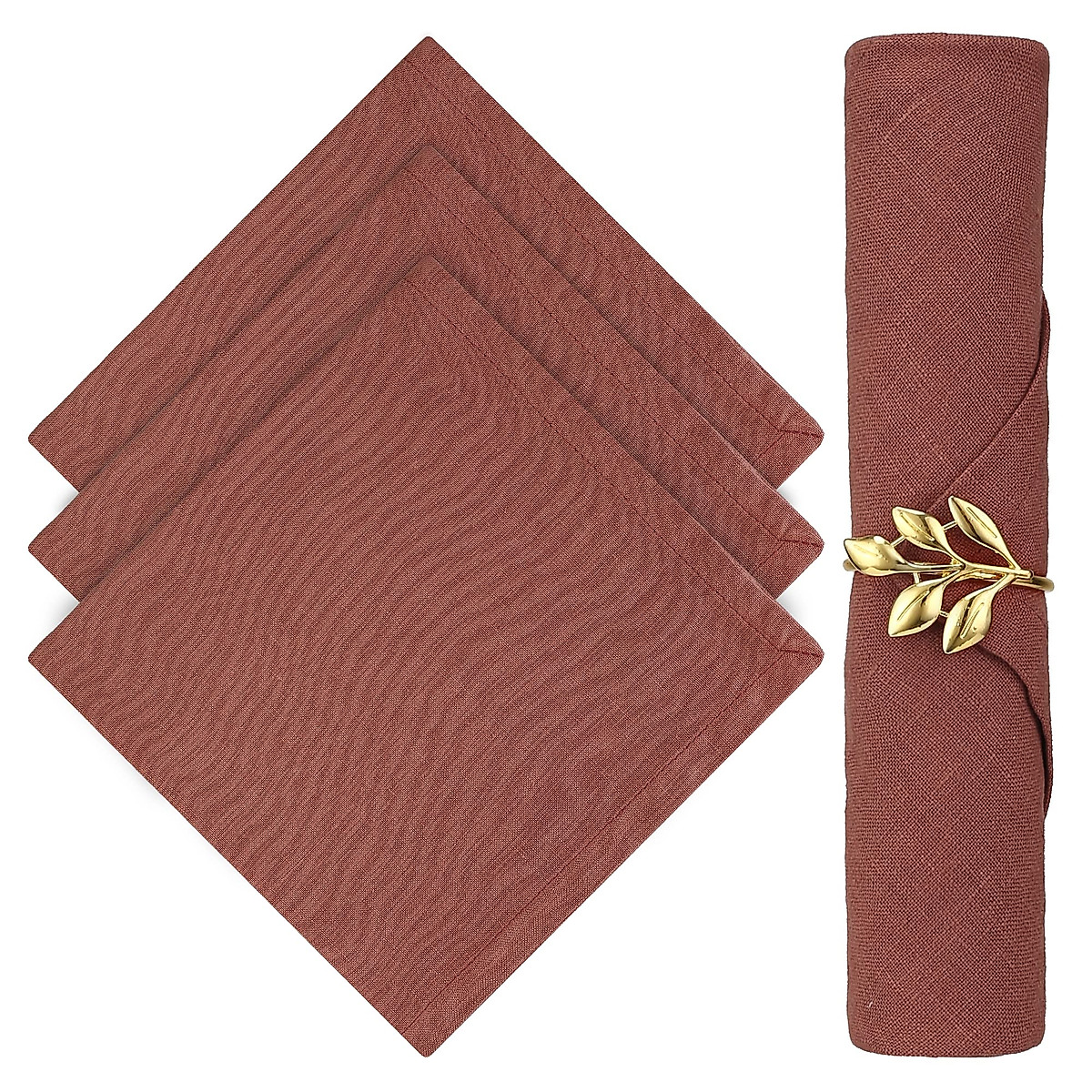 Sunday Path 100% Pure French Linen Dinner Napkins, Set of 4, 18" x 18", Reusable & Machine Washable, Natural Flax Cloth Napkin, Handmade with Mitered Corners, Gift Choice | Brick Red