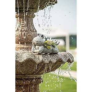 TERESA'S COLLECTIONS Frog Garden Statues with Solar Light, Adorable Resin Lawn Ornaments Green Animal Figurines Sculptures Outdoor Decor for Outside Home Patio Yard Pond Deck Decorations, 7.3 Inch