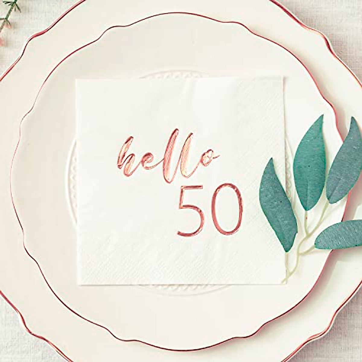 Crisky Rose Gold Hello 50 Cocktail Napkins for Women 50th Birthday Decorations, 3-Ply 50th Birthday Disposable Cake Beverage Dessert Napkins, 50 Pcs