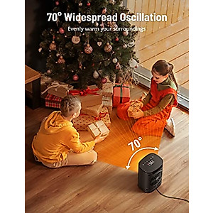 Space Heater, Portable Ceramic Heater with Thermostat, LED Display, PARIS RHÔNE 70°Oscillating Heater with Tip-over & Overheating Protection, 12h Timer, 24h Auto Shut off for Office Bedroom Indoor use