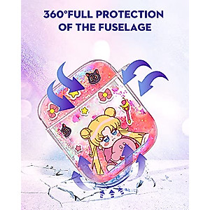 Besoar for AirPods 1/2 Case Bling Glitter Liquid Quicksand Cute Cartoon Anime Kawaii with Keychain for Apple AirPod Cases Sparkly Design Covers for Girls Women Kids Covers for Air Pods 2nd/1st Shui