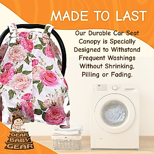 Dear Baby Gear Floral Baby Car Seat Canopy with Snap Button Opening - Newborn & Toddler Carseat Cover - Nursing Covers - Infant Chair Essentials (Pink Rose/Pink Dot, 40" x 30")