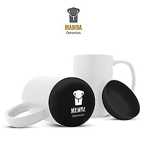 Extra Large Ceramic Coffee Mug w/Lid and Removable Silicone Base - 17 ounce Slideproof Coffee Cups w/Handle and Sip and Cover Lid - Set of 2 Dishwasher Safe Ceramic Travel Mugs - Reusable White Cup