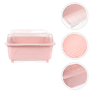 Luxshiny Utensil Drying Box with Lid Cover Dish Drying Rack Drain Board Fork Cutter Spoon Chopstick Holders Caddy Drainer Case Countertop Silverware Flatware Cutlery Organizer Pink