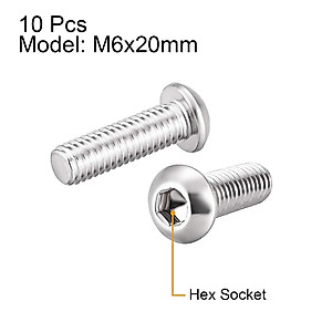 uxcell M6x20mm Machine Screws Hex Socket Round Head Screw 304 Stainless Steel Fasteners Bolts 10pcs